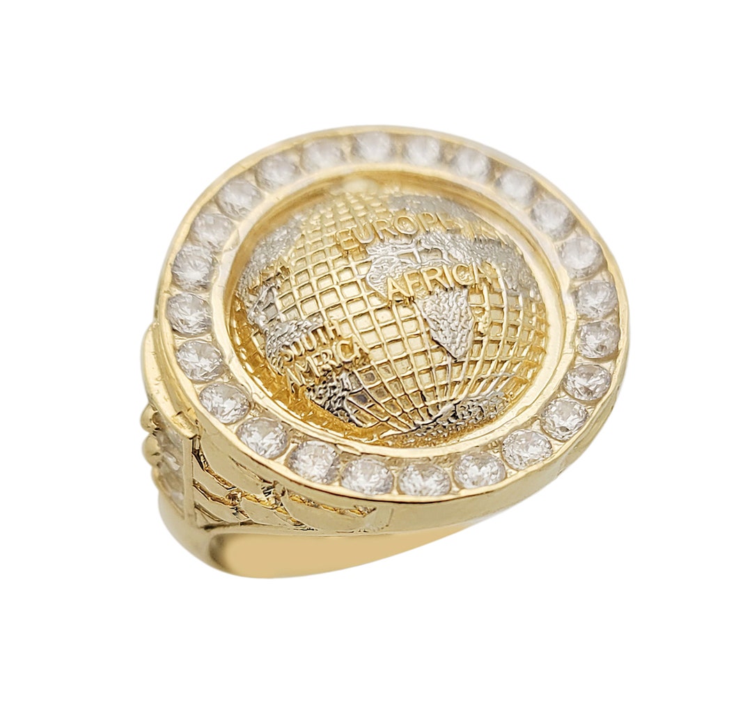 10K Yellow Gold Mens Globe Ring Dom Shape Globe World Map Ring - Etsy