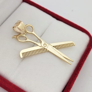 10K Yellow Gold Scissors & Comb Pendant - Etsy