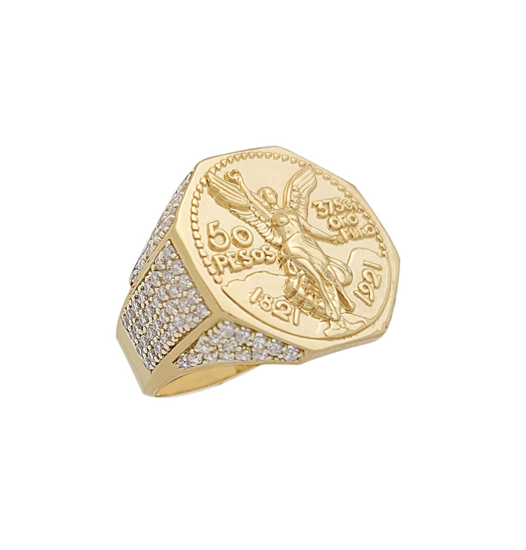10K Yellow Gold 50 Pesos 1821 Coin Design Ring a Product Cast With a ...