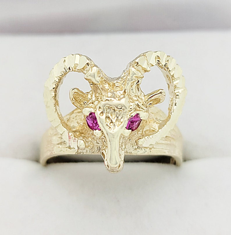 10K Yellow Gold Mens Ram Head Ring Gold Aries Ring Ram Face - Etsy