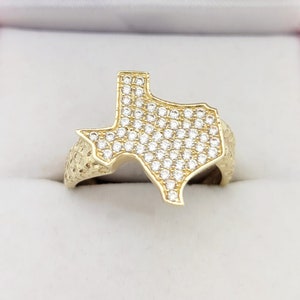 STUNU 10K Yellow Gold Nugget Texas Ring Texas Map CZ Ring - Etsy