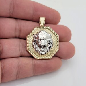10K Yellow Gold Lion Pendant Octagon Lion Face Medallion - Etsy