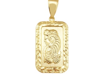 10k Yellow Gold Lady Fortuna Bar Pendant Nugget Cut Frame Lady - Etsy