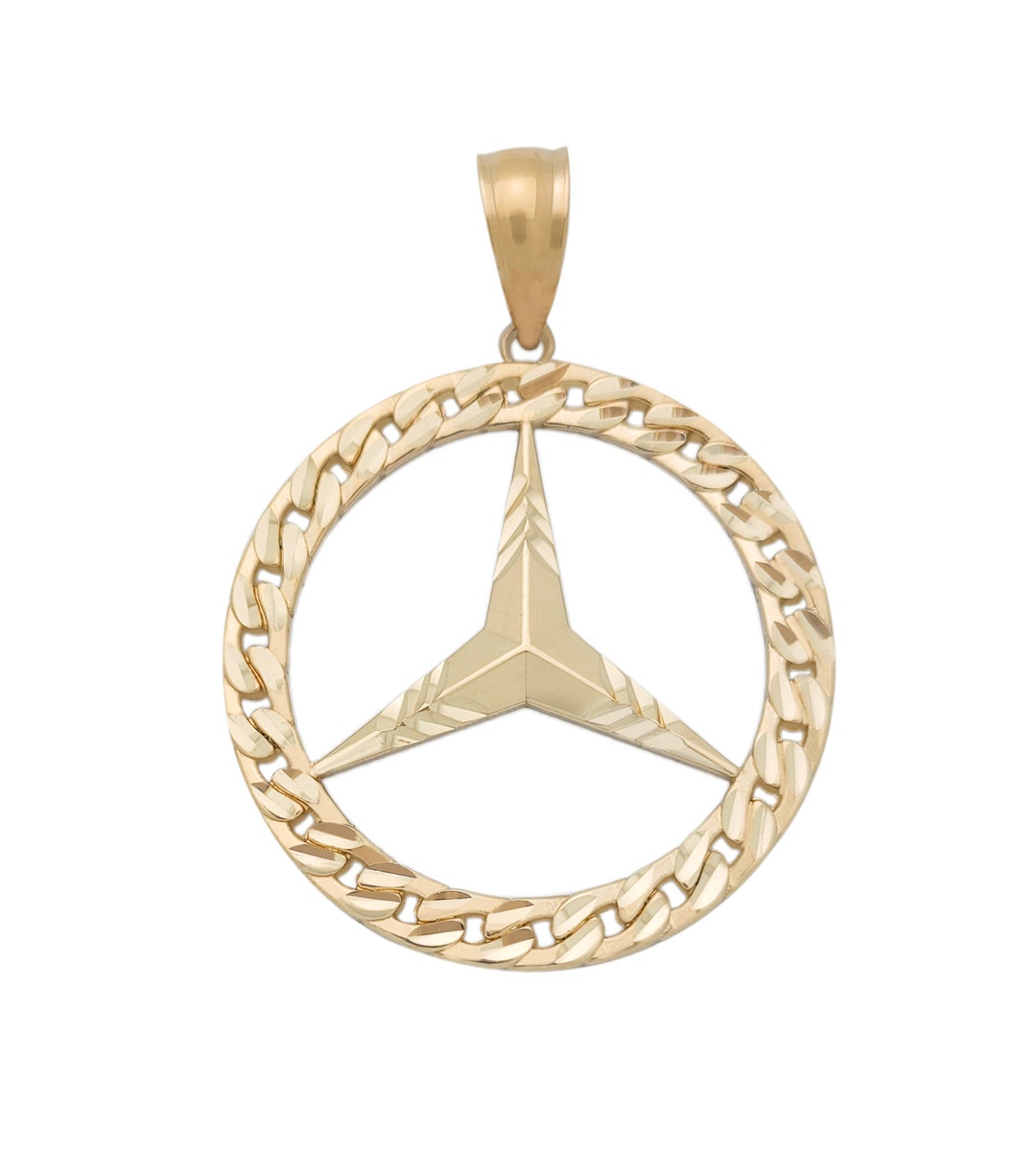 10K Yellow Gold Mercedes Benz Necklace Pendant Benz Medallion Cuban ...