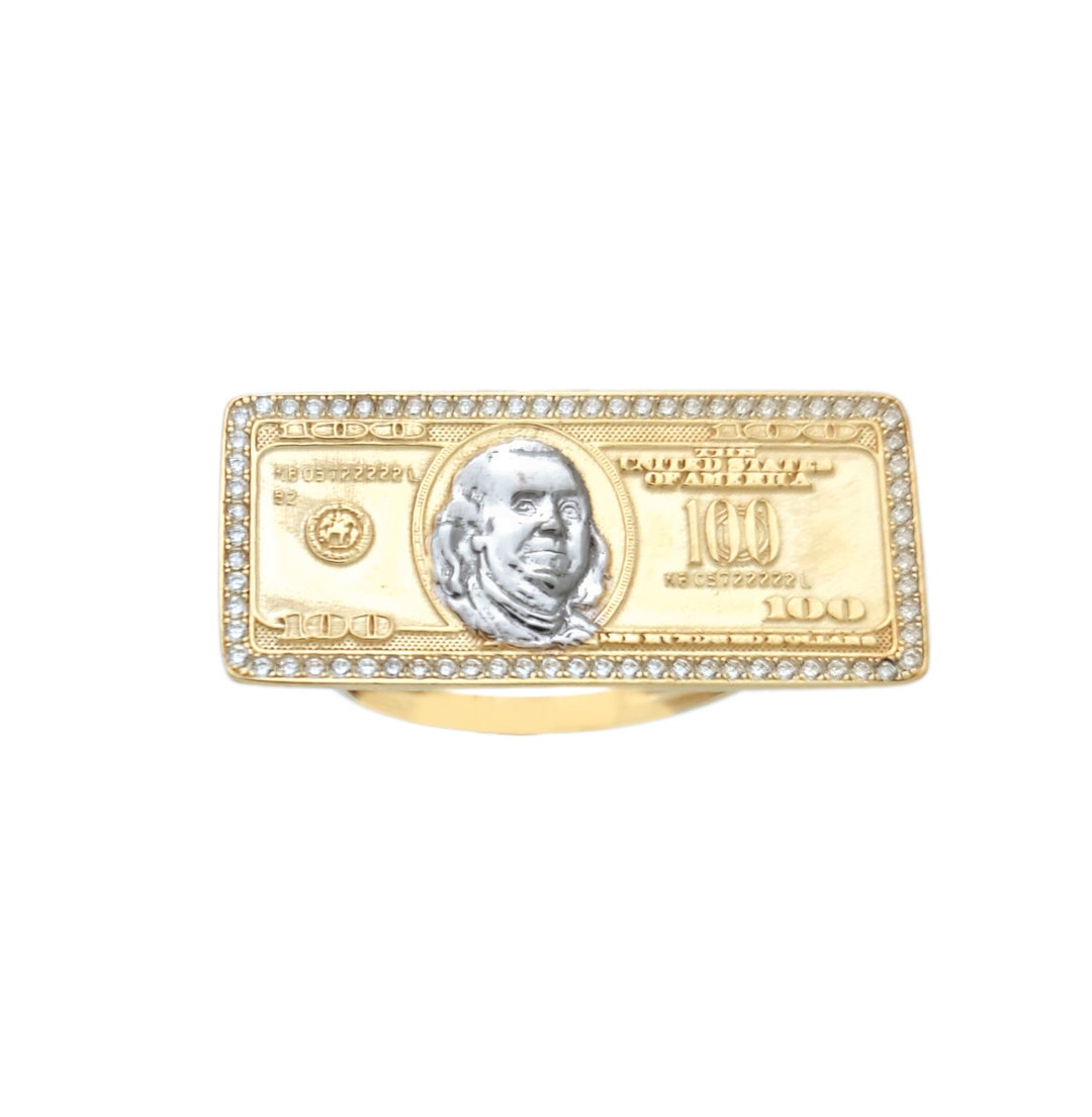 AMZ Jewelry 10K Yellow Gold Hundred Dollar Bill Ring Benjamin Franklin ...