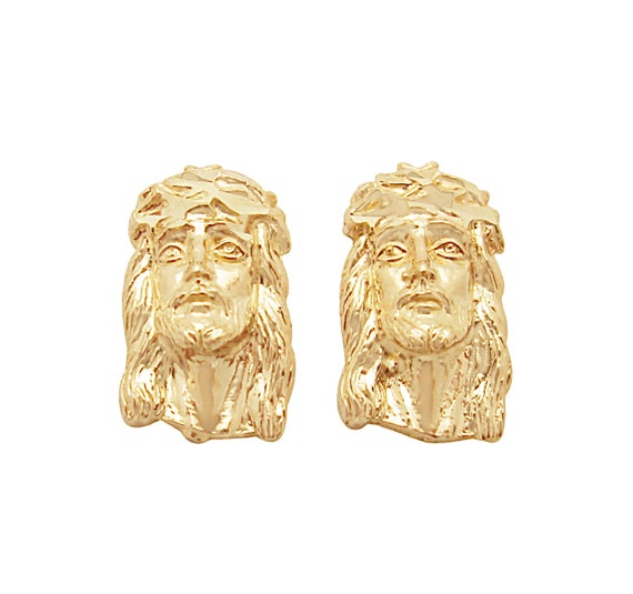 Men's 10K Yellow Gold Jesus Earrings Jesus Face Earrings - Etsy