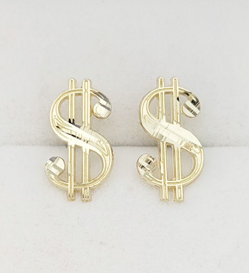 Mens 10K Yellow Gold Dollar Sign Earrings Money Symbol - Etsy