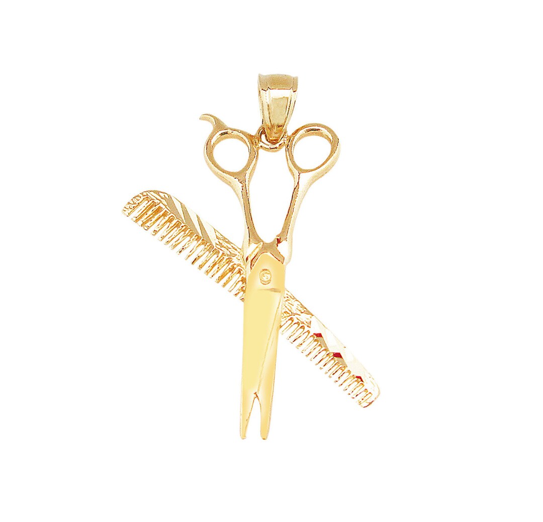10K Yellow Gold Scissors & Comb Pendant - Etsy