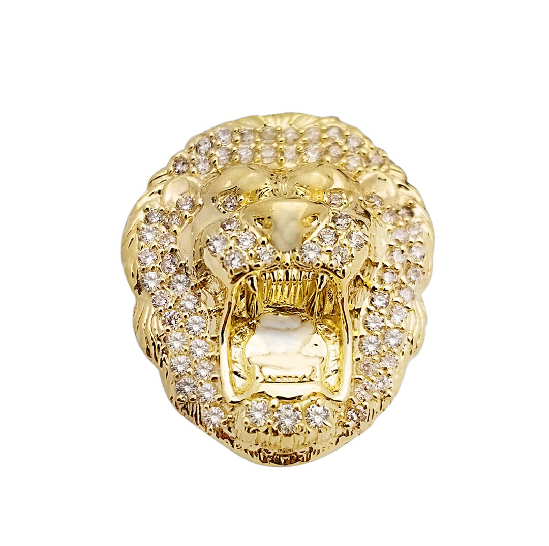 Men's Lion Head Ring 10K Yellow Gold Lion Face Ring Size 8 Pinky Ring ...