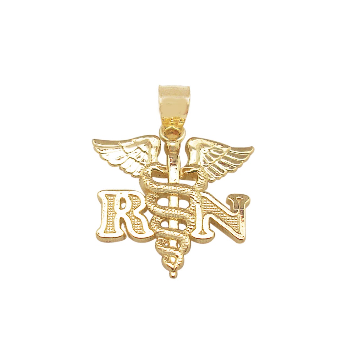 10K Yellow Gold Medical Symbol Caduceus Pendant Charm RN Pendant ...