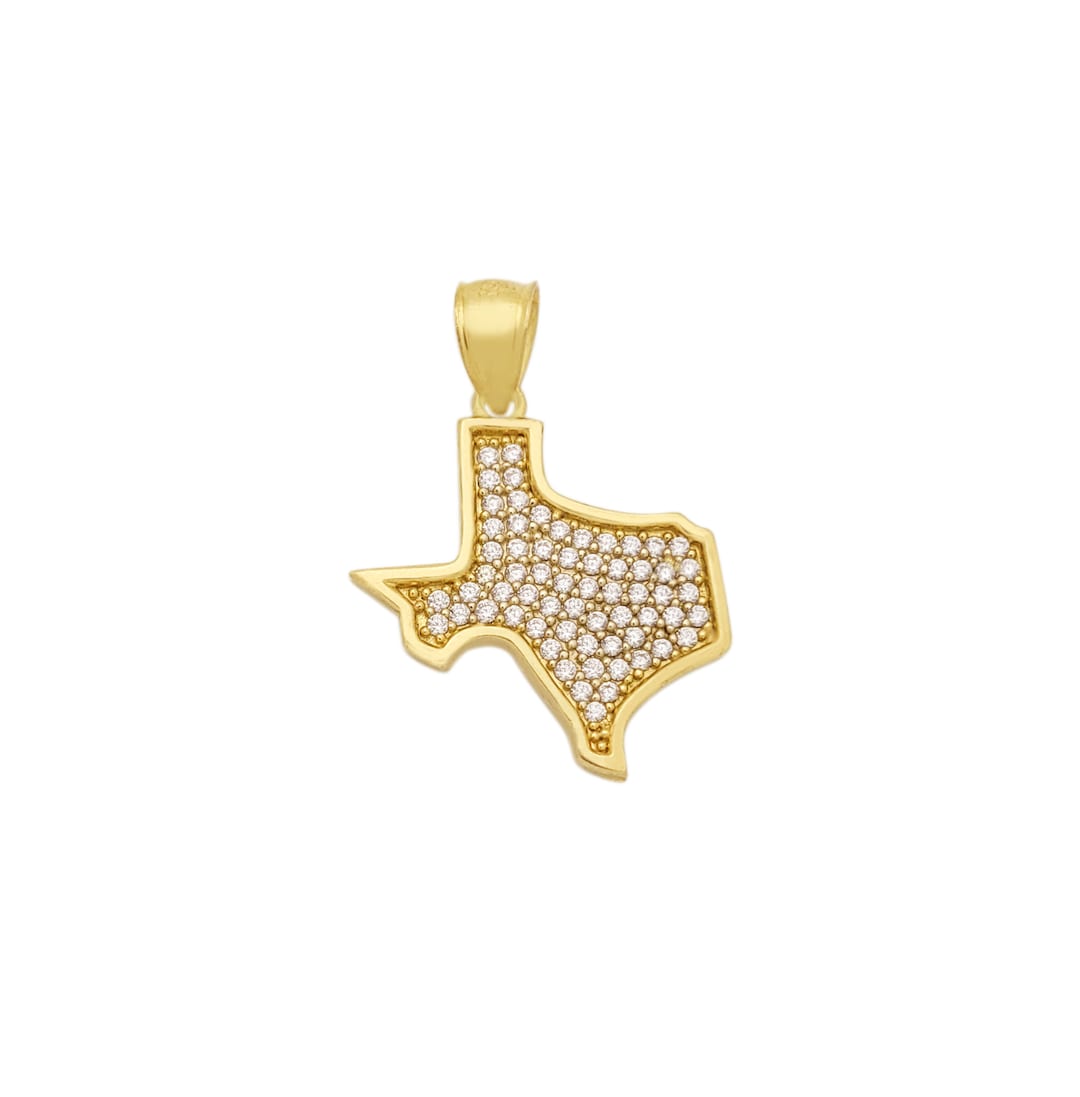 10K Yellow Gold Texas State Map Pendant Texas Charm CZ - Etsy