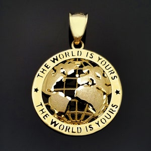 10K Yellow Gold World Map Pendant Globe Charm 1.2 Inch - Etsy