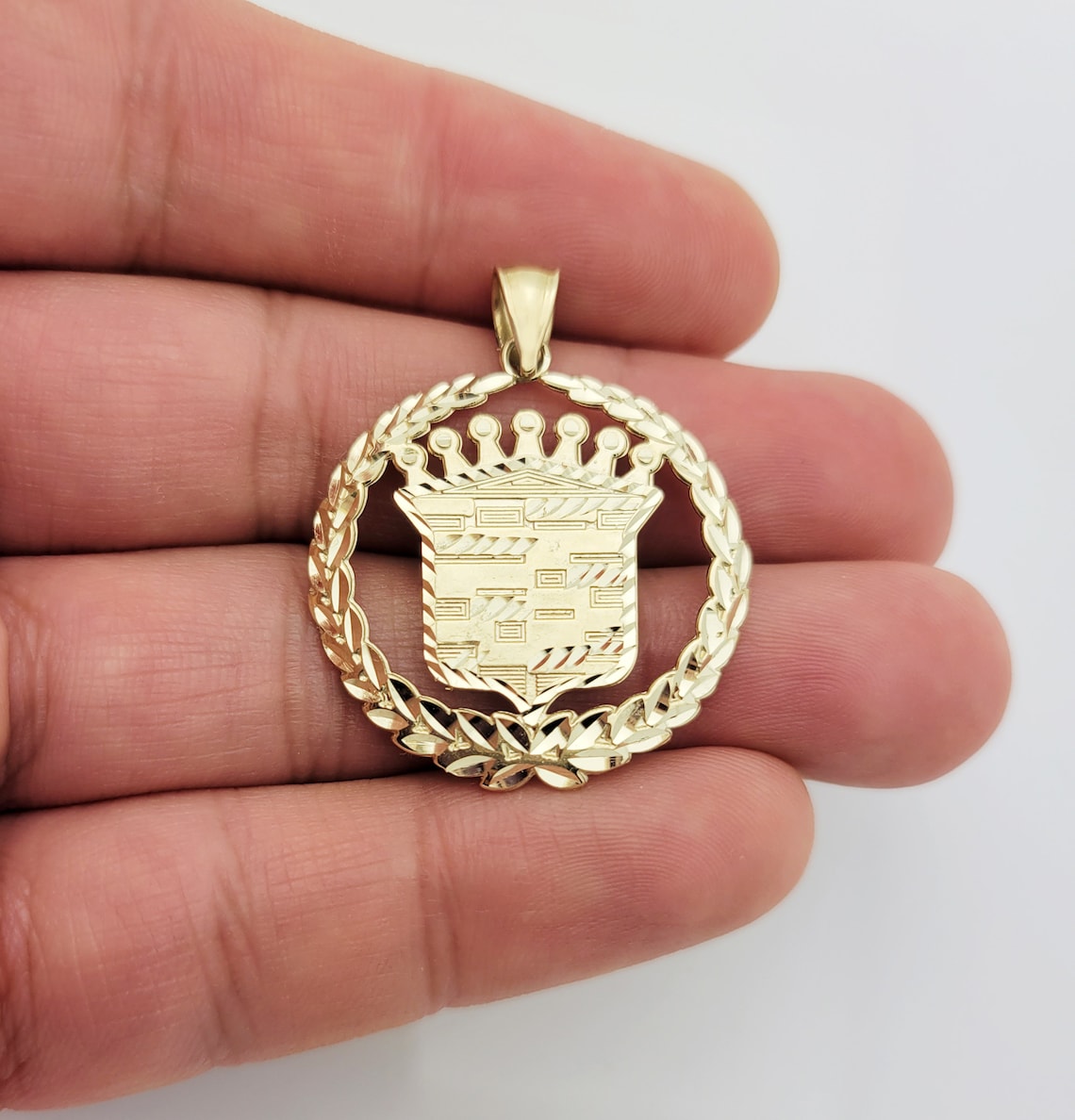 10K Yellow Gold Cadillac Necklace Pendant Cadillac Symbol - Etsy