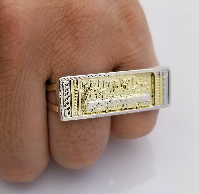 Men's 10K Yellow Gold Last Supper Ring Two Finger Ring - Etsy