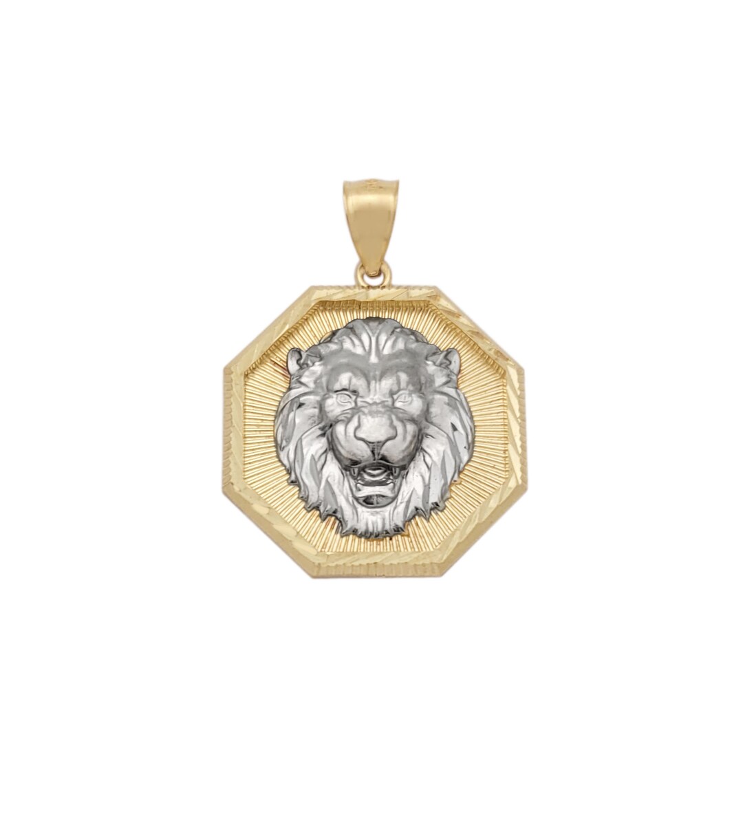 10K Yellow Gold Lion Pendant Octagon Lion Face Medallion - Etsy