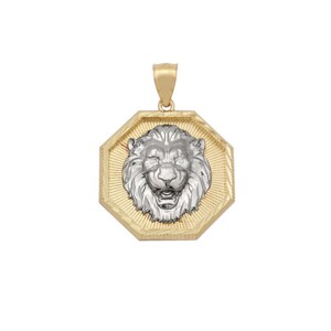 10K Yellow Gold Lion Pendant Octagon Lion Face Medallion - Etsy