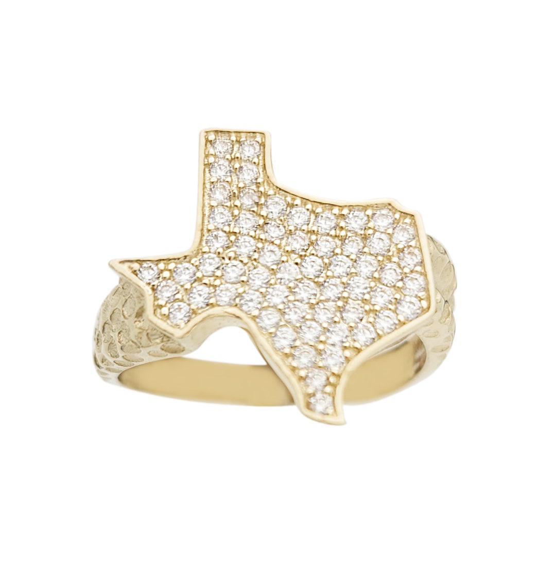 STUNU 10K Yellow Gold Nugget Texas Ring Texas Map CZ Ring - Etsy