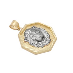10K Yellow Gold Lion Pendant Octagon Lion Face Medallion - Etsy