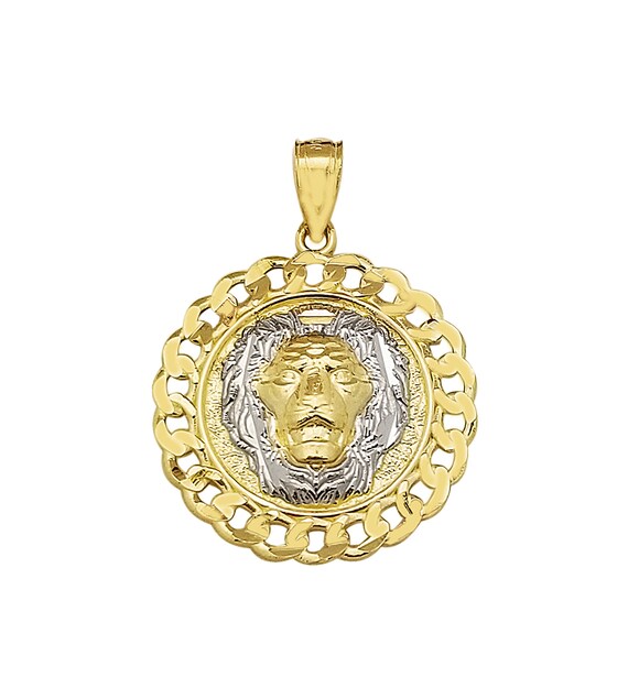 10K Yellow Gold Lion Face Charm Lion Head Pendant Cuban Frame - Etsy