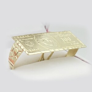 Men's 10K Yellow Gold Hundred Dollar Bill Ring Two Finger Ring Benjamin ...