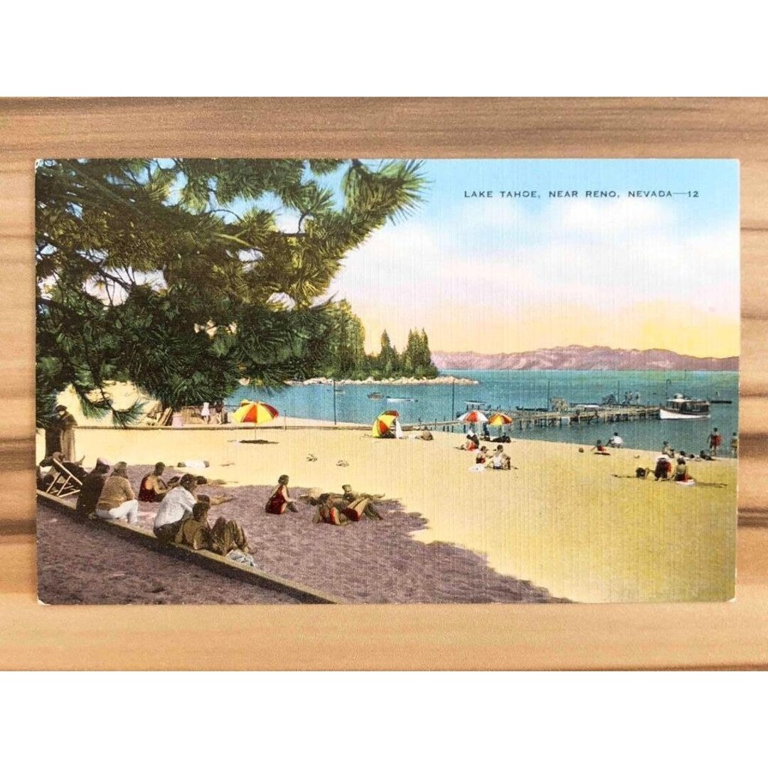 Vintage Linen Postcard Beachgoers Lake Tahoe Near Reno Nevada - Etsy