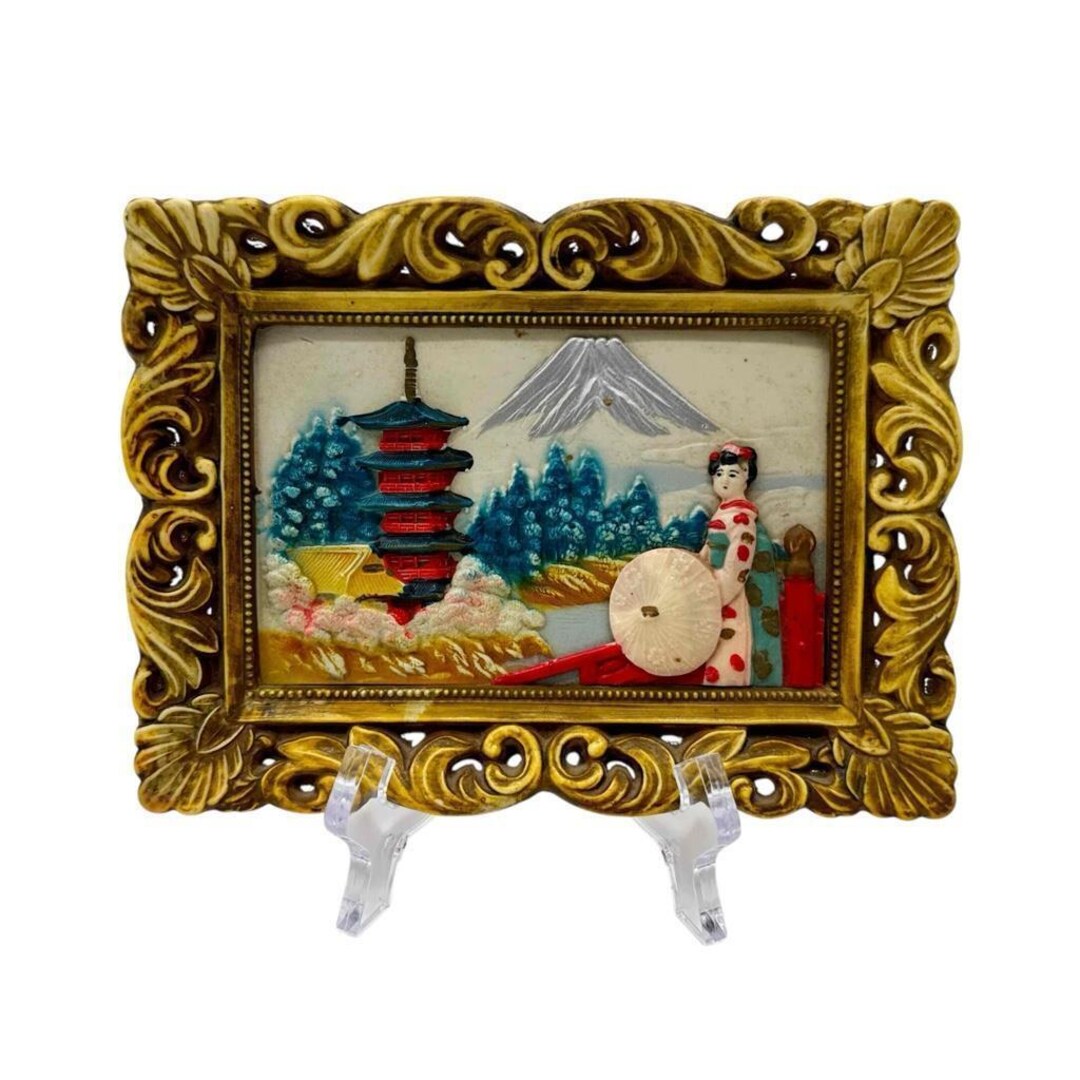 Vintage Japan Celluloid Plastic 7" 3-D Picture Wall Frame Geisha Mt ...