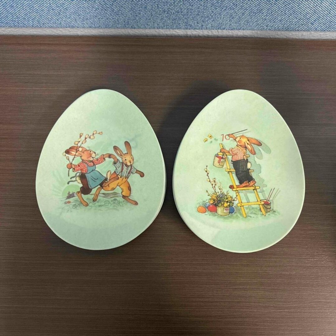 Lot of 9 World Market 9" Easter Egg-shaped Melamine Plates Retro Bunny ...