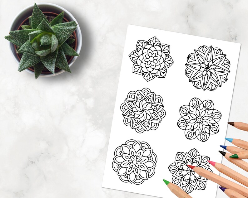 12 Mini Mandalas Printable Coloring Pages Adult Coloring Book Simple ...