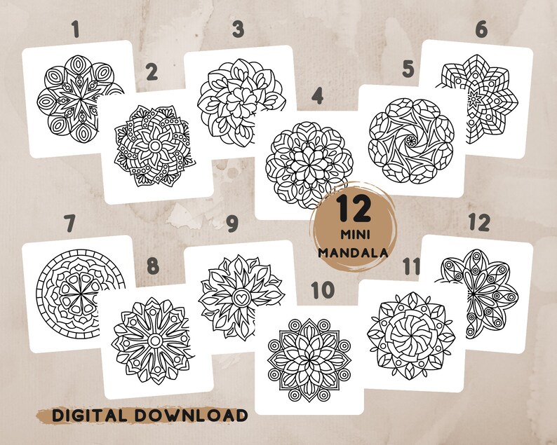 12 Mini Mandalas Printable Coloring Pages Adult Coloring - Etsy