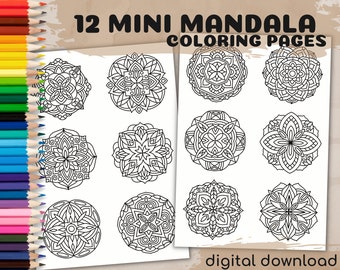 12 Mini Mandalas Printable Coloring Pages Adult Coloring Book Simple ...