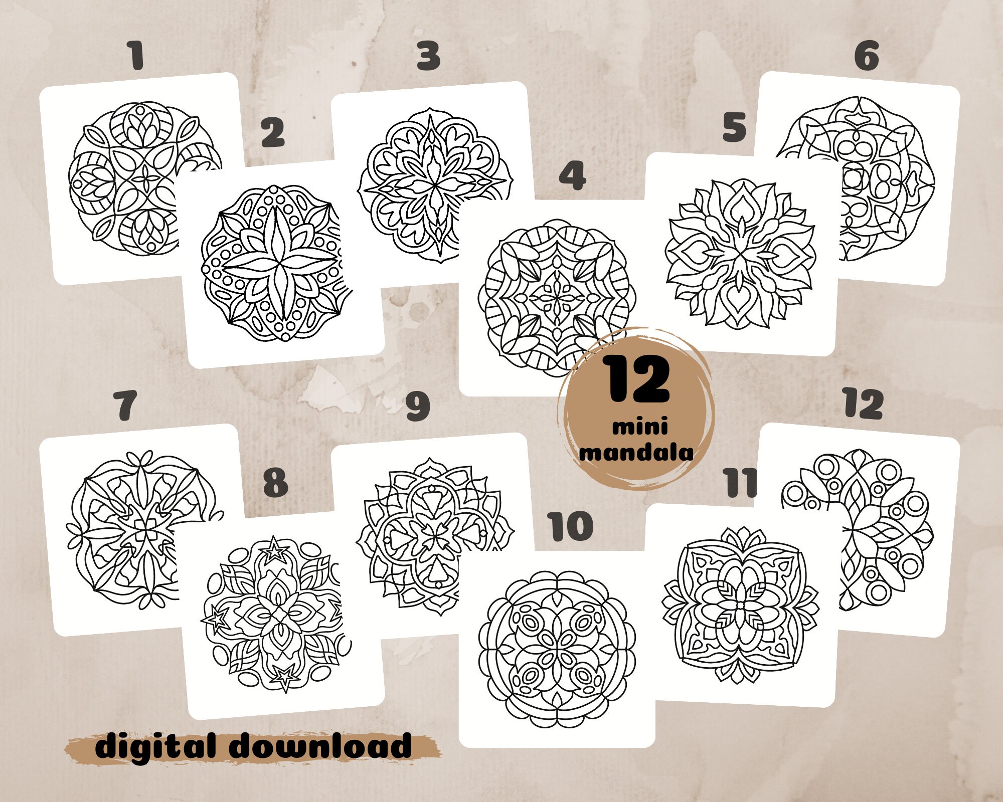12 Mini Mandalas Coloring Pages Printable Coloring Book Abstract ...