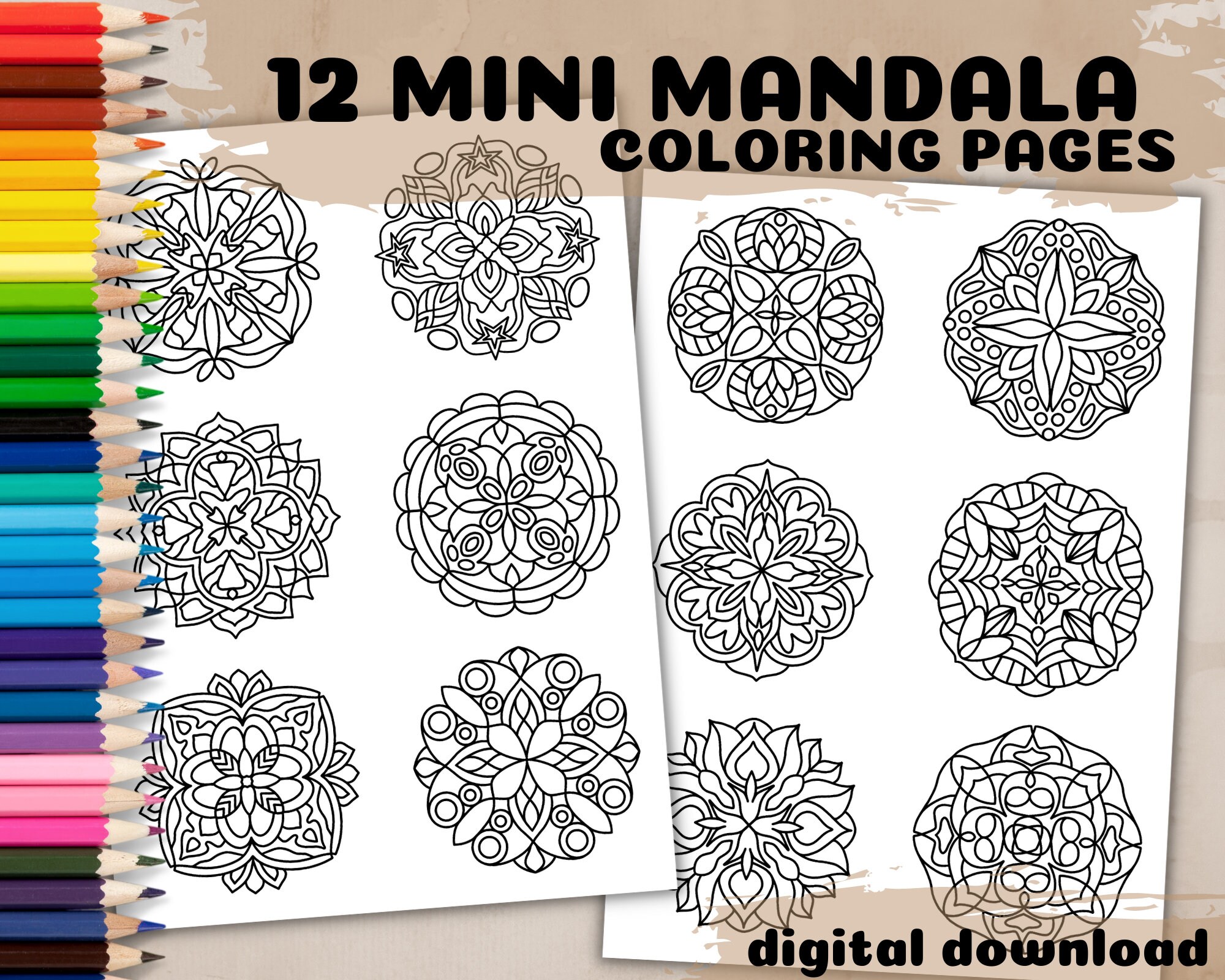 12 Mini Mandalas Coloring Pages Printable Coloring Book Abstract ...