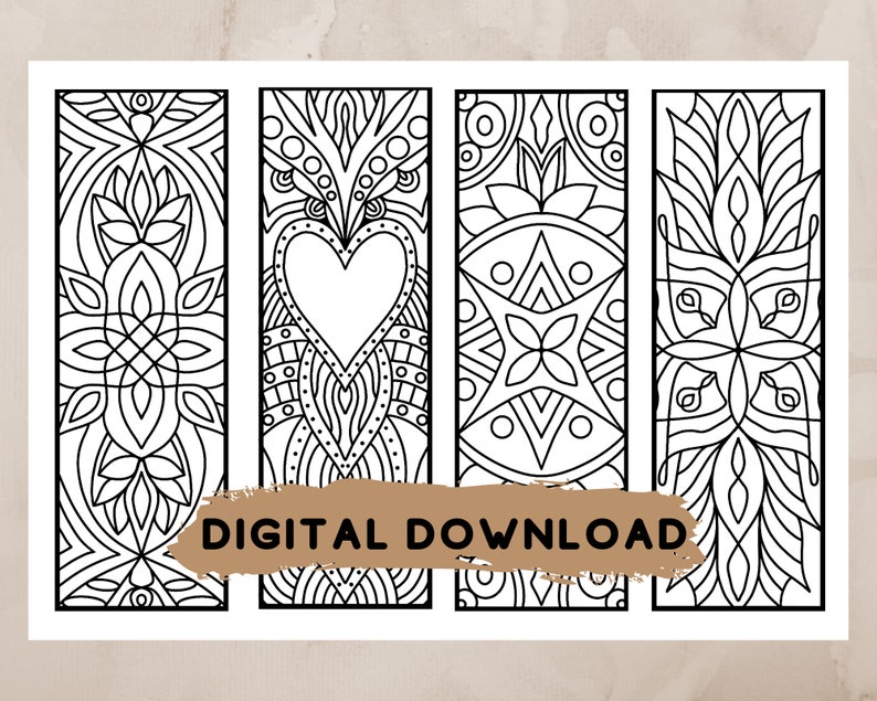 Printable Coloring Bookmarks, Set of 8 Abstract Mandala Designs for ...