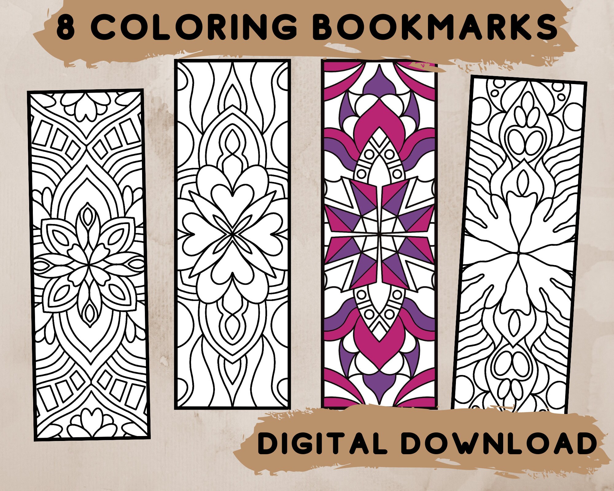 Printable Coloring Bookmarks, Set of 8 Abstract Mandala Designs for ...