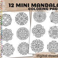 12 Mini Mandalas Printable Coloring Pages Adult Coloring Book Simple ...