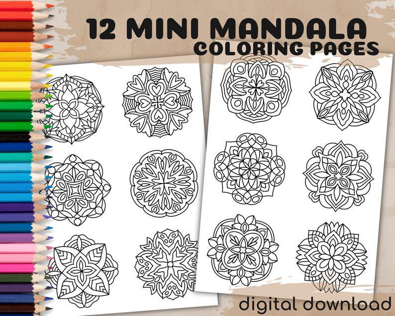 12 Mini Mandalas Printable Coloring Pages Adult Coloring Book Simple ...
