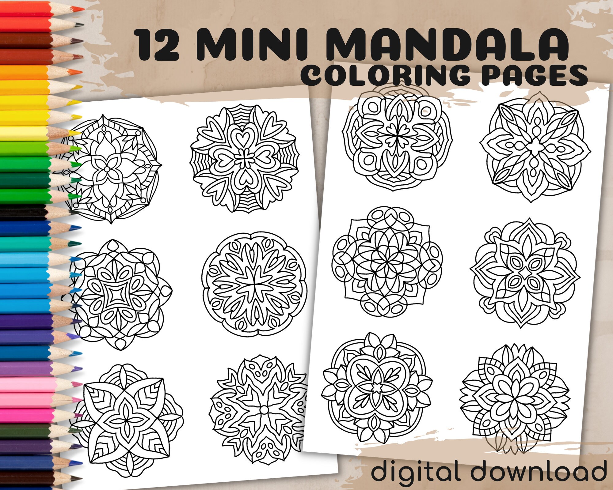 12 Mini Mandalas Printable Coloring Pages Adult Coloring Book Simple ...