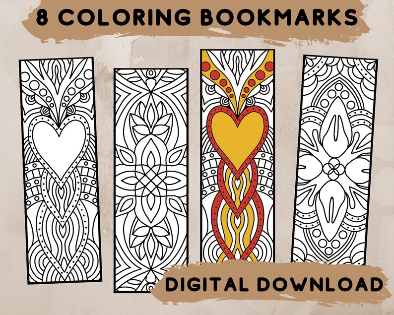 Printable Coloring Bookmarks, Set of 8 Abstract Mandala Designs for ...