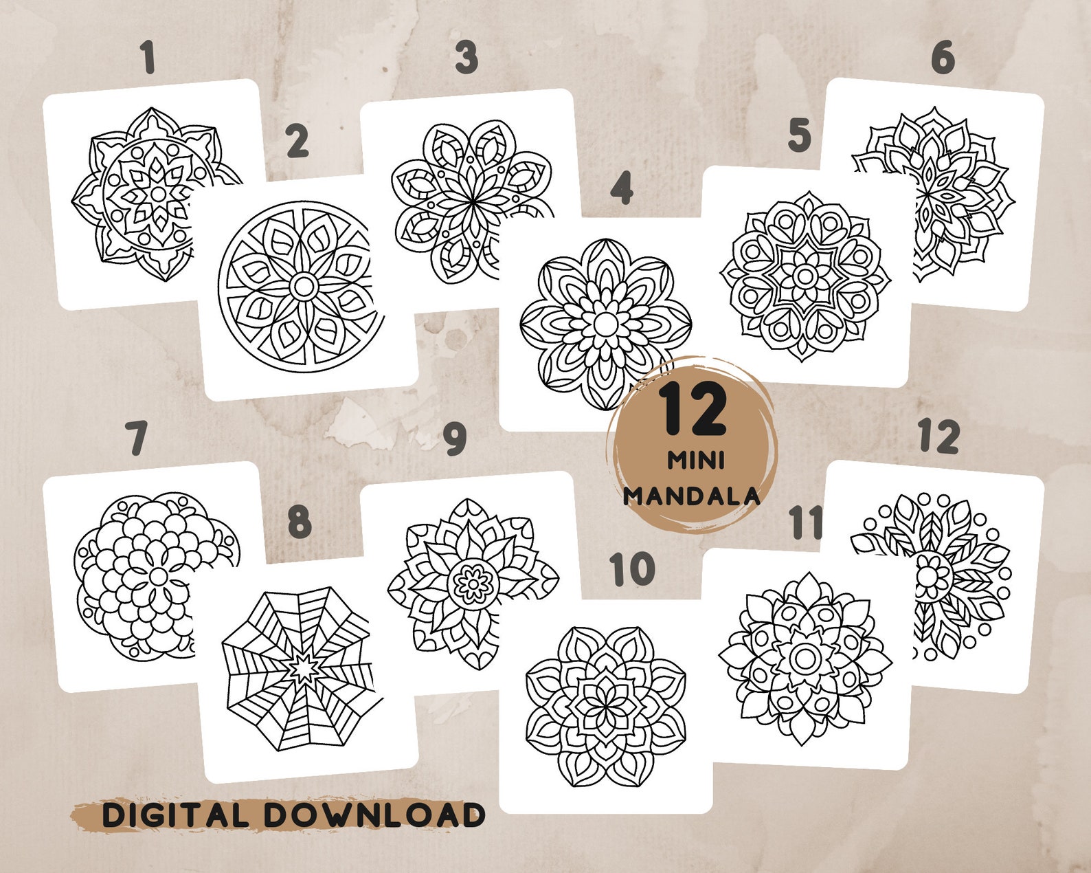 12 Mini Mandalas Printable Coloring Pages Adult Coloring Book Simple ...