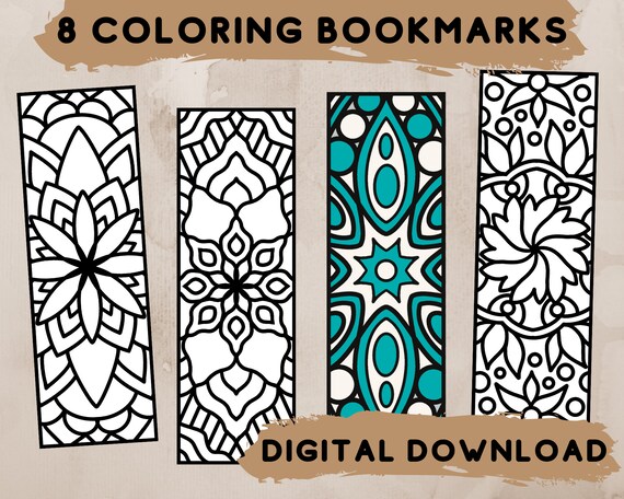 Printable Coloring Bookmarks Set of 8 Abstract Mandala | Etsy