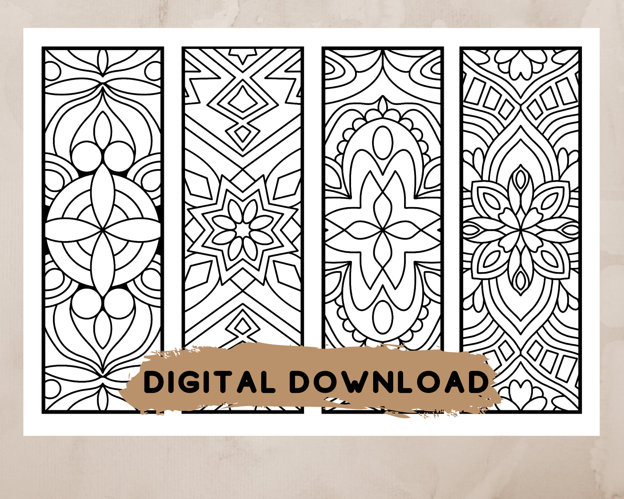 Printable Coloring Bookmarks, Set of 8 Abstract Mandala Designs for ...
