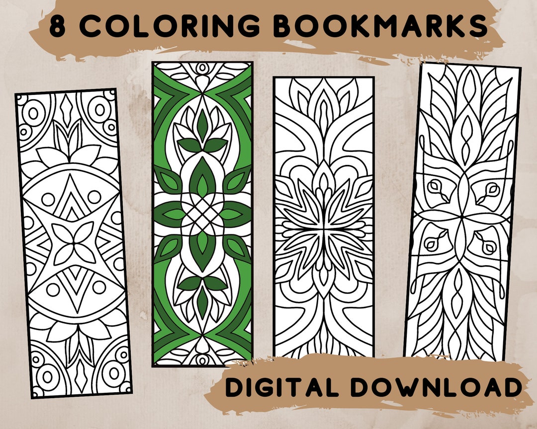 Printable Coloring Bookmarks, Set of 8 Abstract Mandala Designs for ...