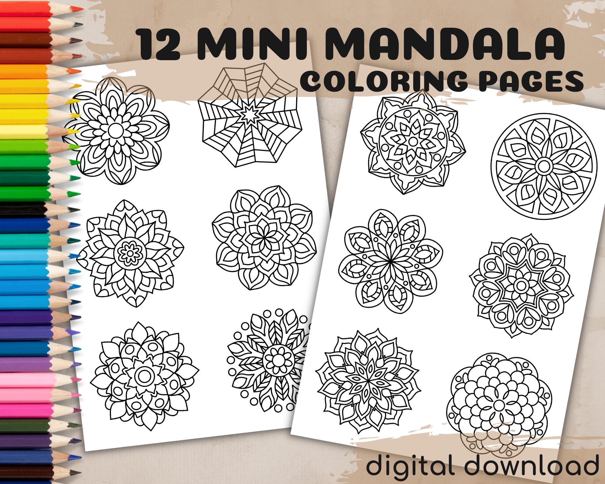12 Mini Mandalas Printable Coloring Pages Adult Coloring - Etsy