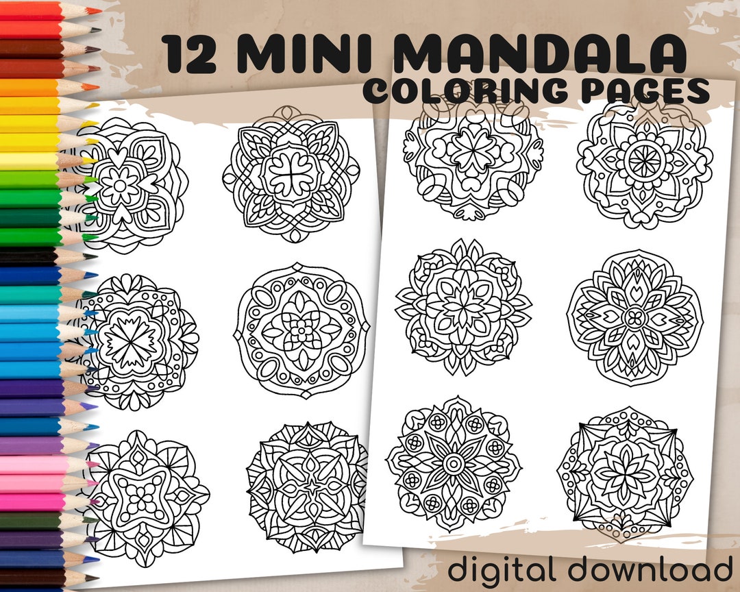 12 Mini Mandalas Coloring Pages Printable Coloring Book Abstract ...
