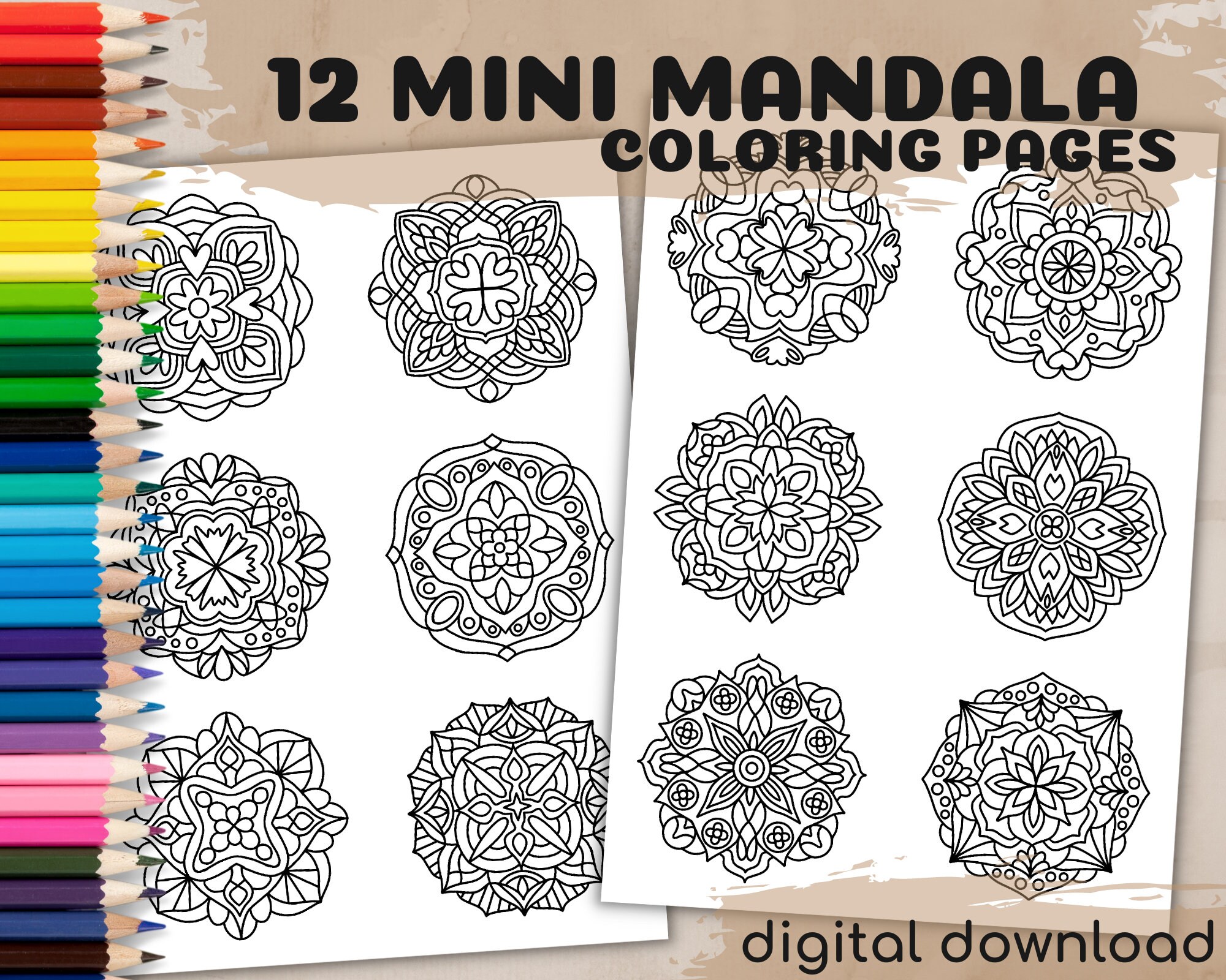 12 Mini Mandalas Coloring Pages Printable Coloring Book Abstract ...
