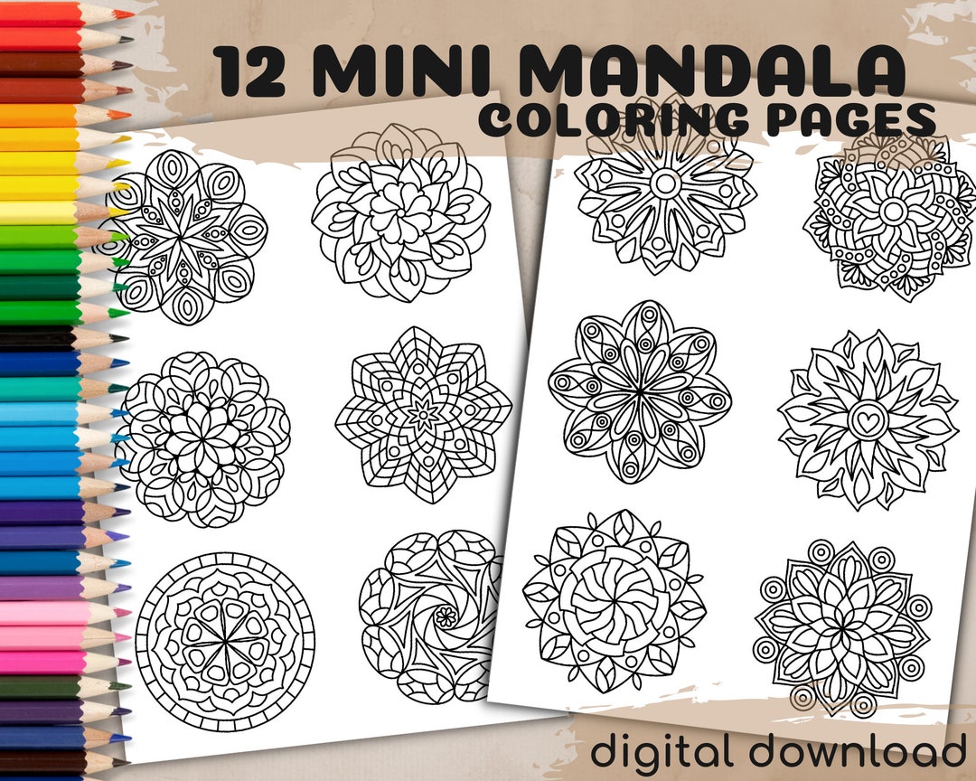 12 Mini Mandalas Printable Coloring Pages Adult Coloring - Etsy