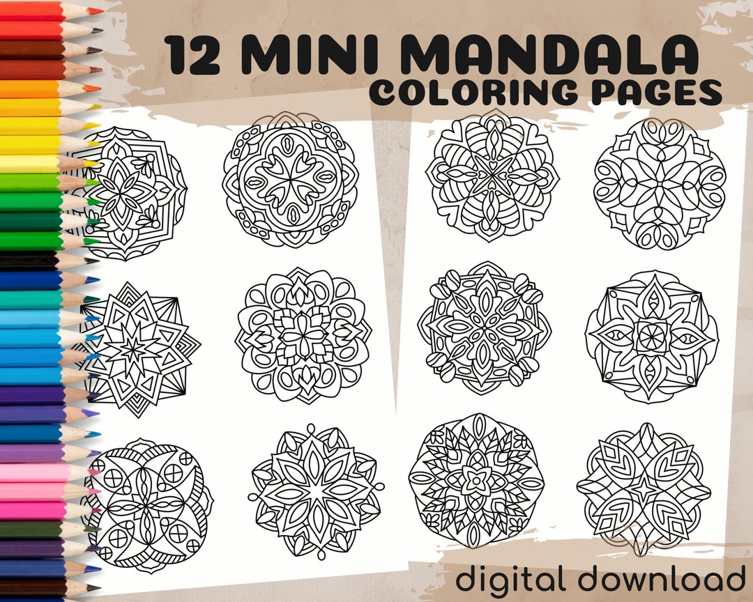 12 Mini Mandalas Coloring Pages Printable Coloring Book Abstract ...