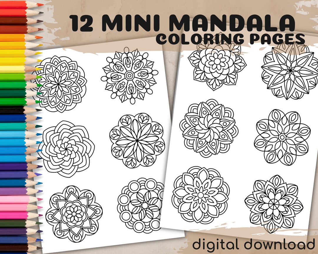 12 Mini Mandalas Printable Coloring Pages Adult Coloring Book Simple ...
