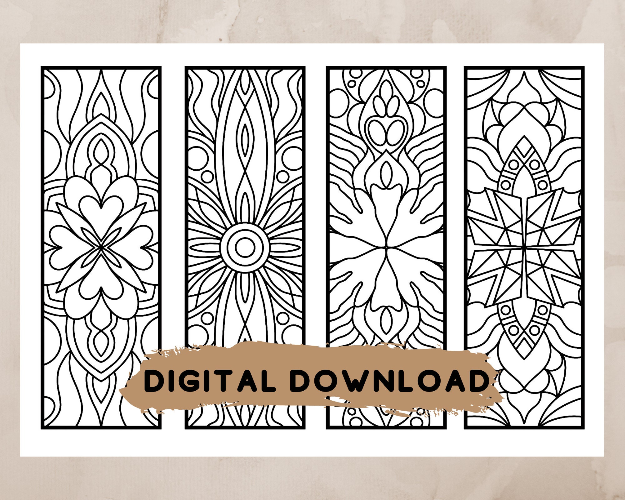 Printable Coloring Bookmarks, Set of 8 Abstract Mandala Designs for ...