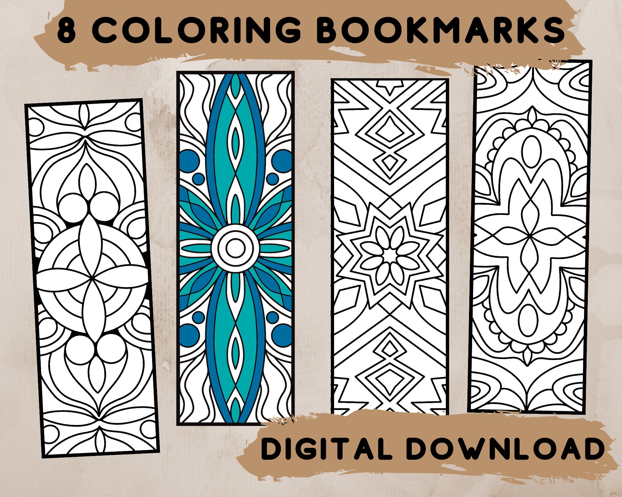 Printable Coloring Bookmarks, Set of 8 Abstract Mandala Designs for ...